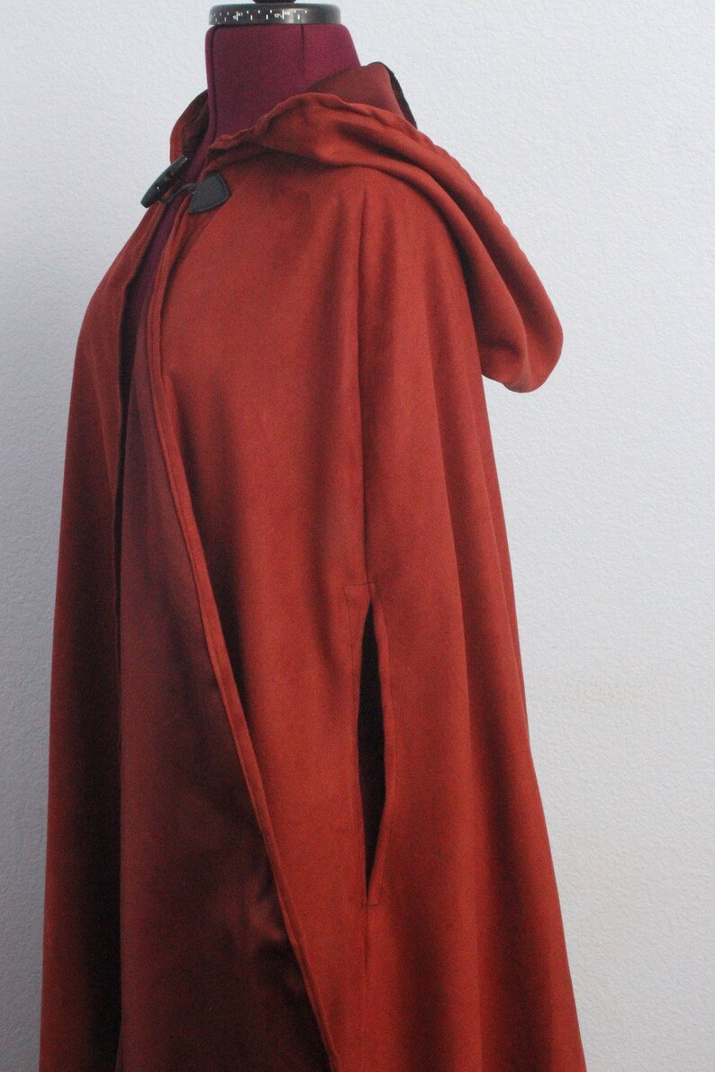 Burnt Red Suede Floor Length Hooded Cloak Perfect for Medieval ...