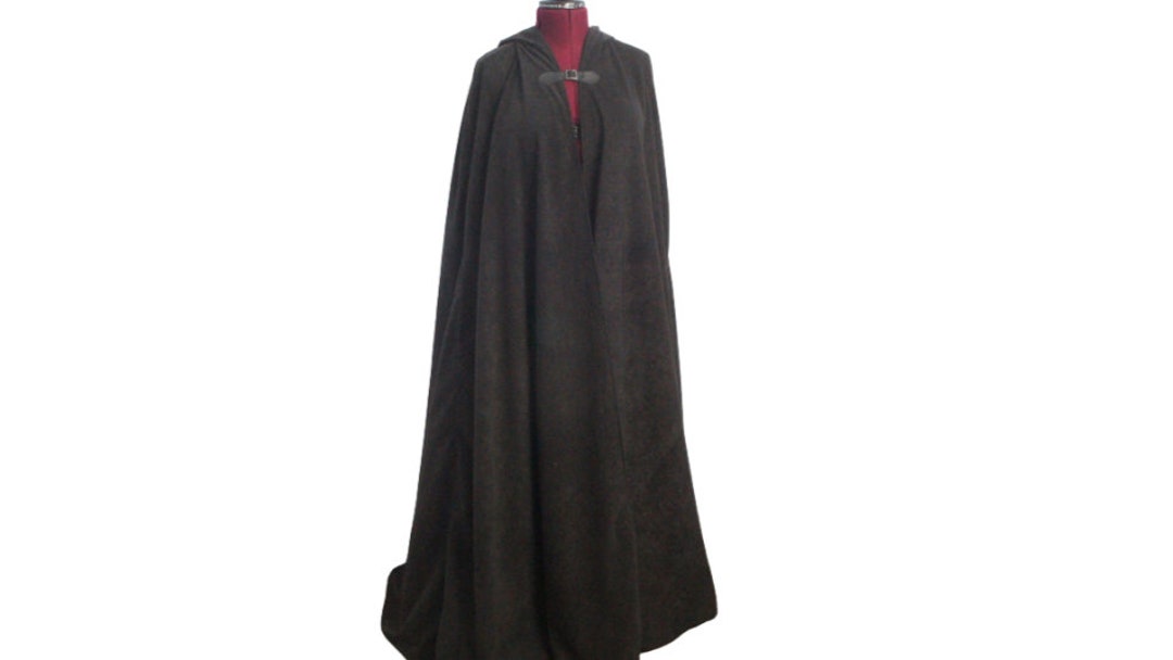 Wide-shoulders Long Hooded Black Suede Cloak Great for Medieval ...