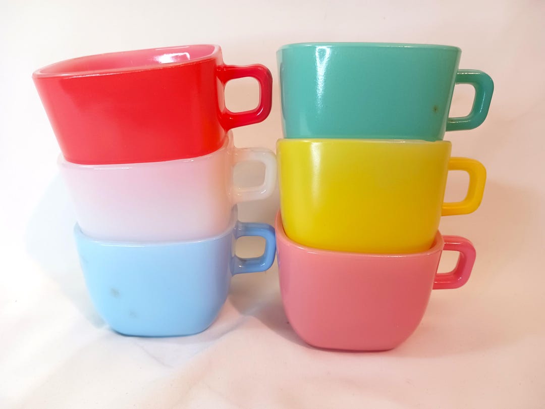 Vintage MCM Glasbake Lipton Square Pastel Mixed Color Glass Mugs Lot of ...