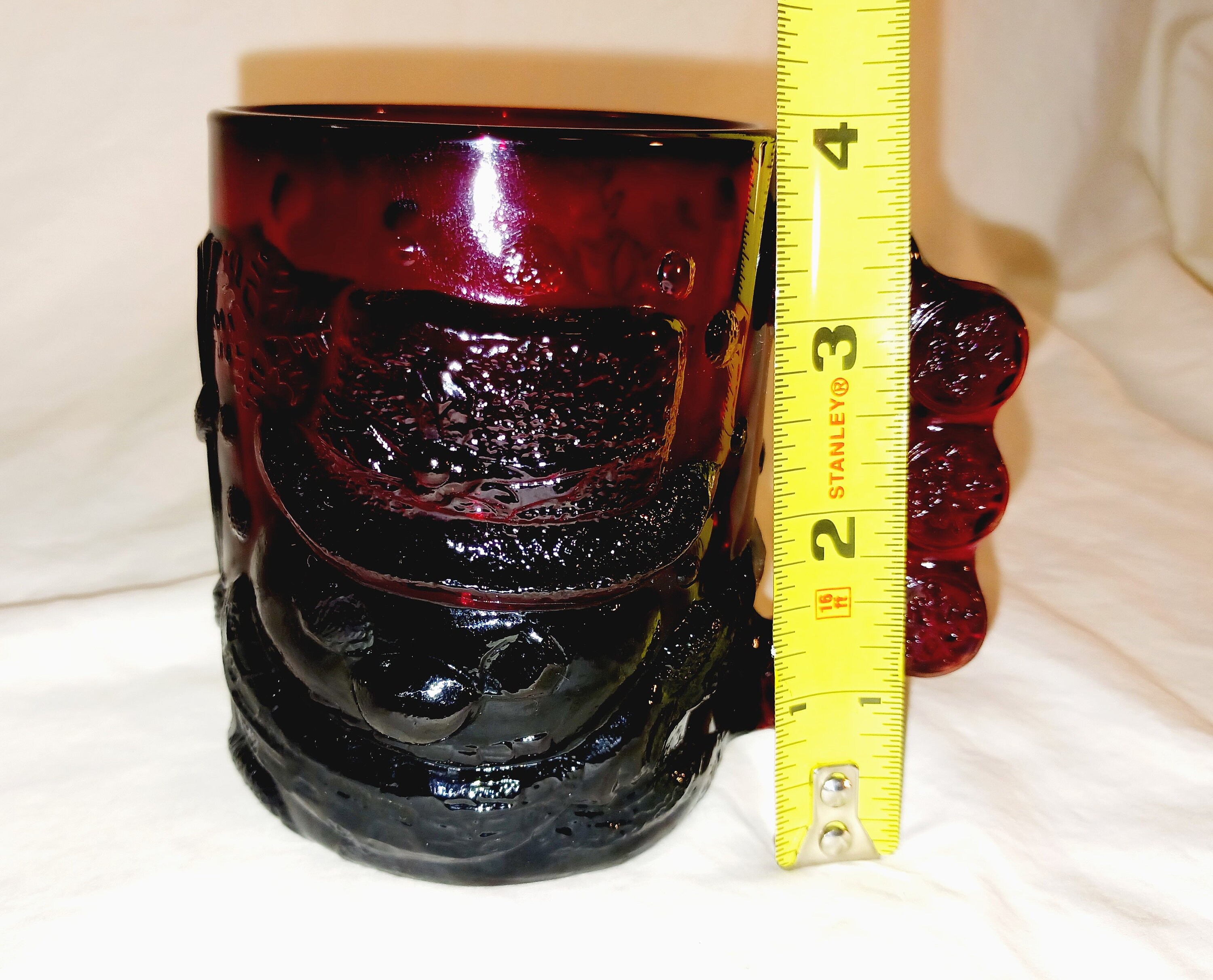Vintage Ruby Red Glass Mug With Embossed Snowman & Snowflakes - Etsy