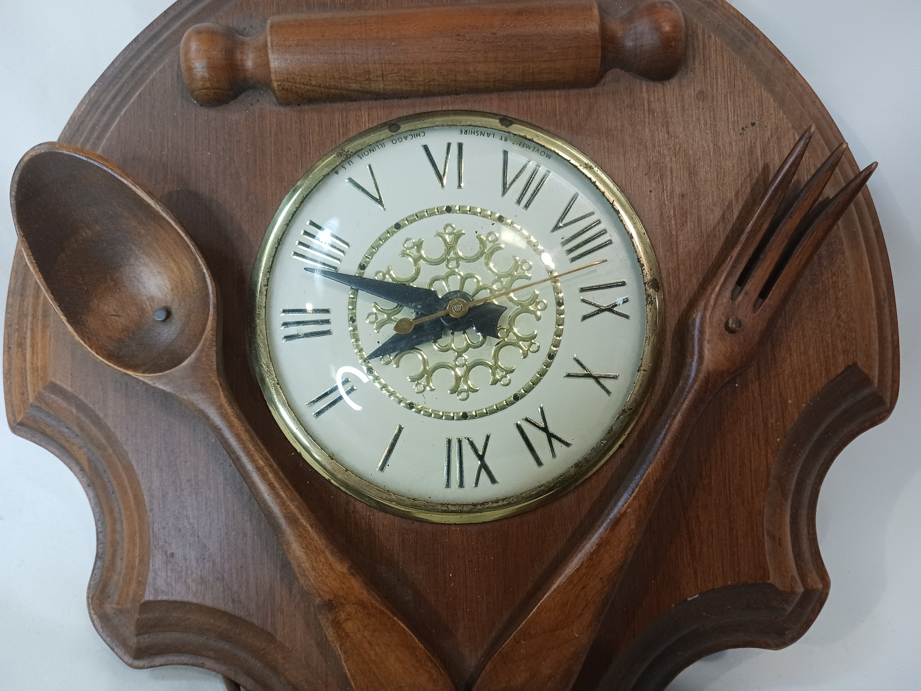 Vintage 9-inch Wood Kitchen Clock With Spoon & Fork Decor, Running ...