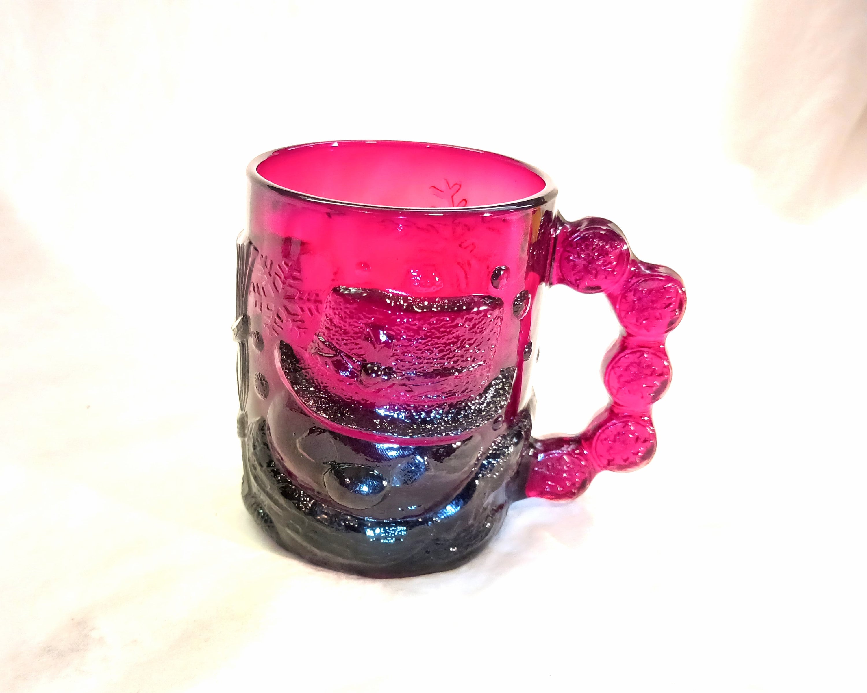 Vintage Ruby Red Glass Mug With Embossed Snowman & Snowflakes - Etsy