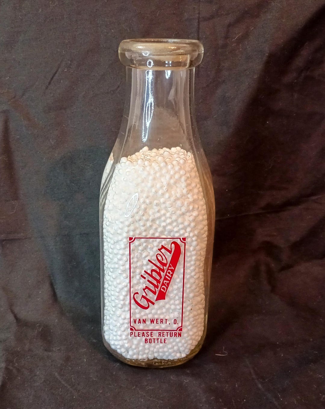 Vintage Collectible Quart Glass Milk Bottle, Gribler Dairy, With Paper ...