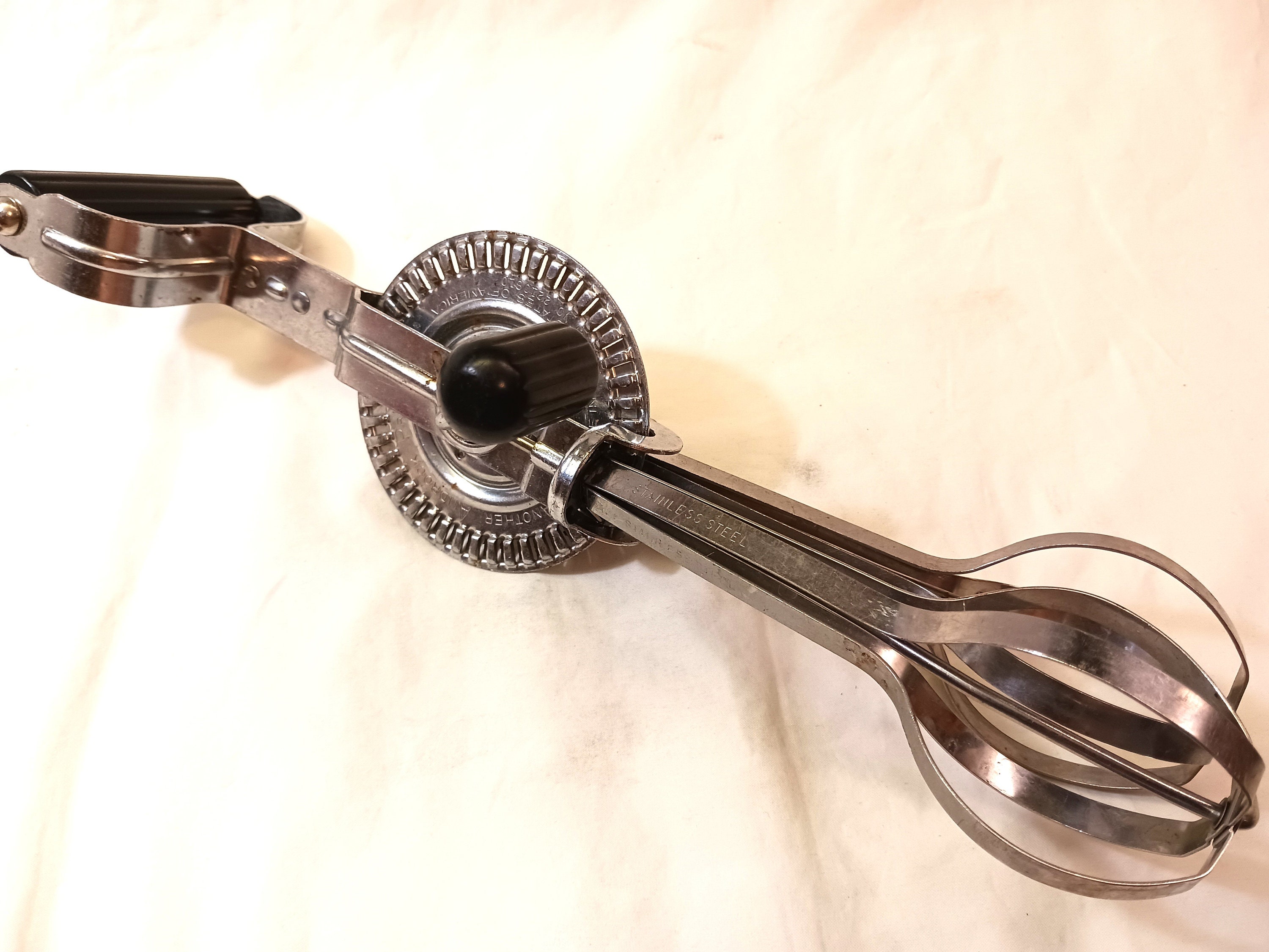 Vintage Androck Stainless Steel Egg Beater/mixer W/black Handles - Made ...