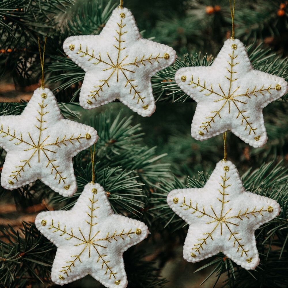 Felt Snow Star Ornament Set of 5 - Etsy