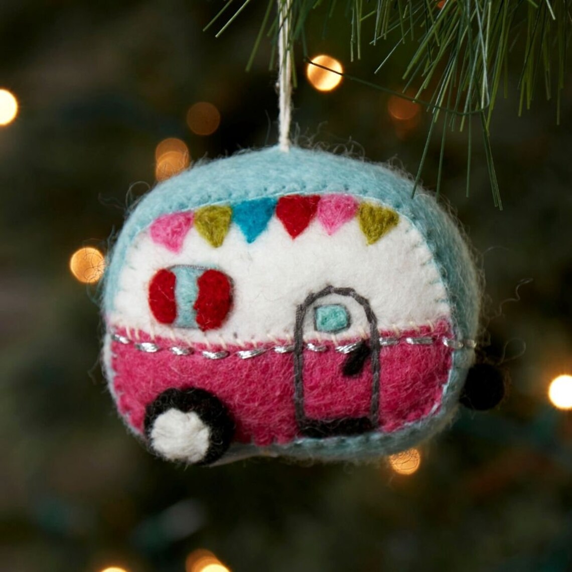 Nepal Hand Pressed Sheep Wool Happy Camper Ornament - Etsy