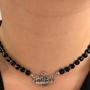 New in Box Vivienne Westwood Silver Black Pearl Choker Necklace