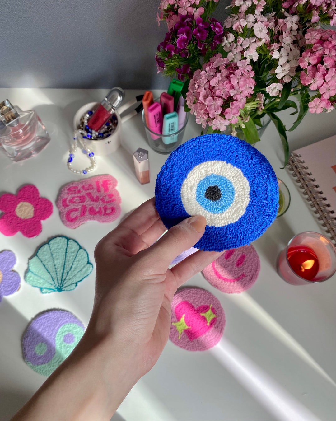 Punch Needle Coaster, Tufted Coaster,mini Rug, Custom Mug Rug, Drink ...