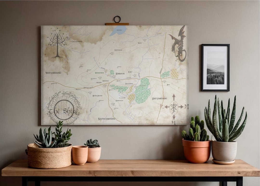 The Shire Map Art Print, Lord of the Rings Inspired Wall Decor, Middle ...