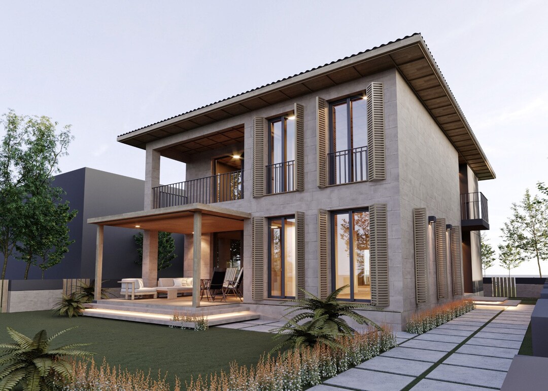 Mediterranean House Plan: 5 Bedroom Stone Facade (CAD & PDF) - Etsy