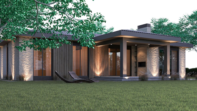 Modern 4 Bedroom House Plan: Single Story Home Design (CAD File) - Etsy