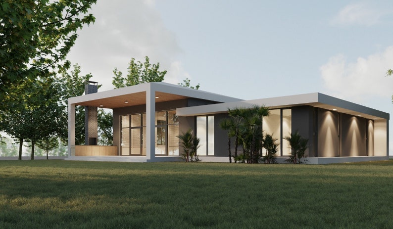 Modern House Plan: Single Story, 3 Bedroom With CAD File (digital ...