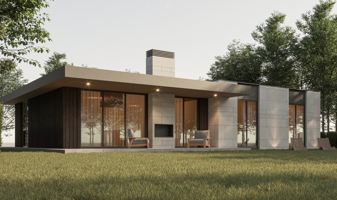 Modern 2 Bedroom House Plan: Open Concept Design (CAD File) - Etsy