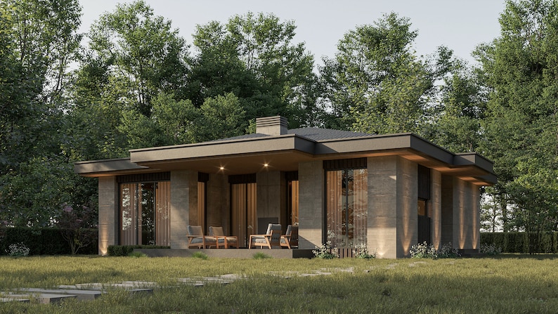 Modern Single Story House Plan: 3 Bedroom, 2 Bath (CAD File) - Etsy
