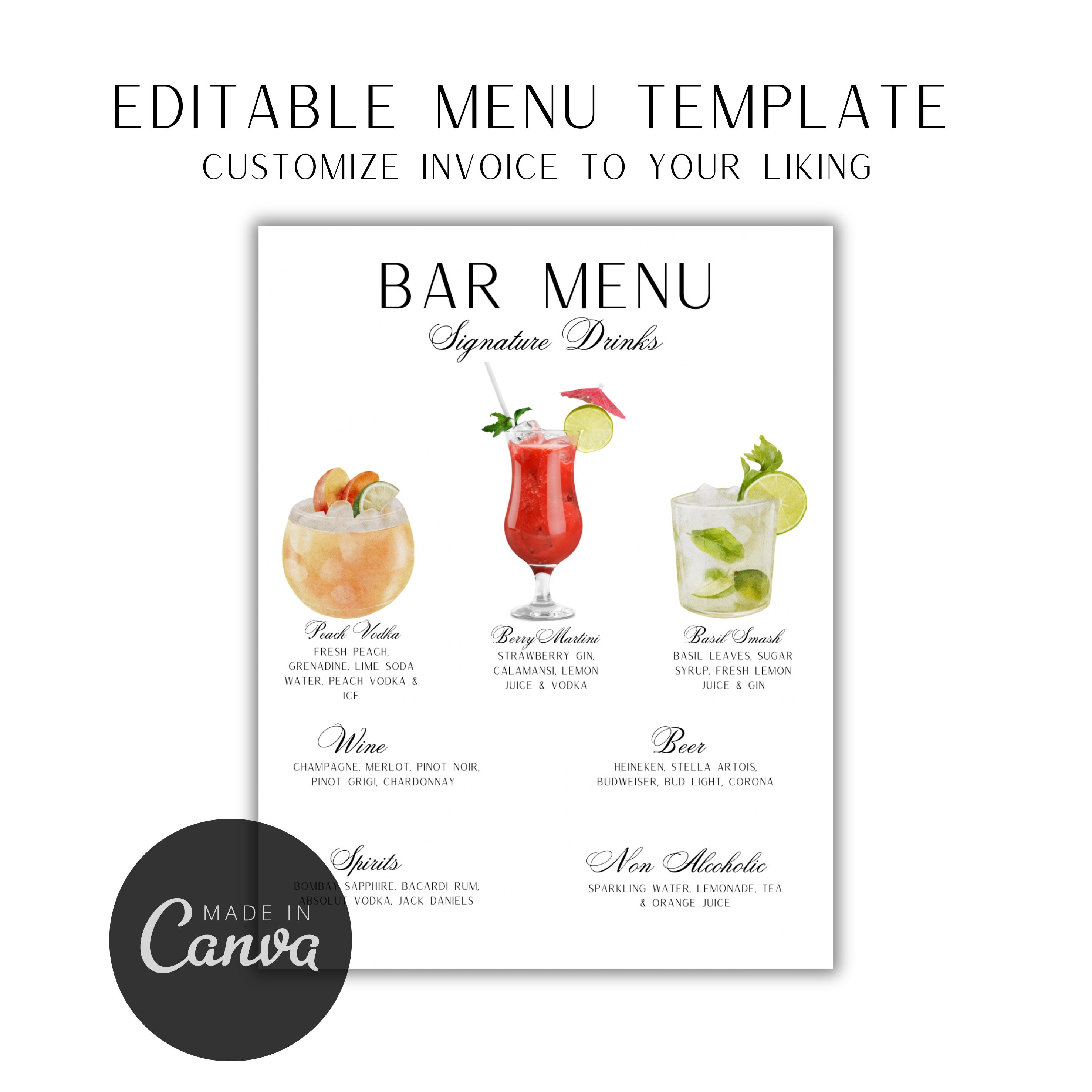 Signature Cocktail Menu Bar Menu Signature Drinks Signature - Etsy