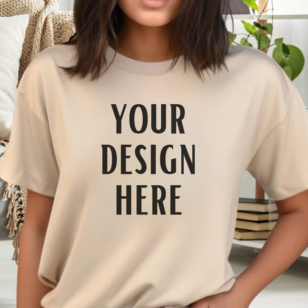 Gildan 64000 Mockup, Sand T-shirt Mockup, Female Mockup, Woman Model ...
