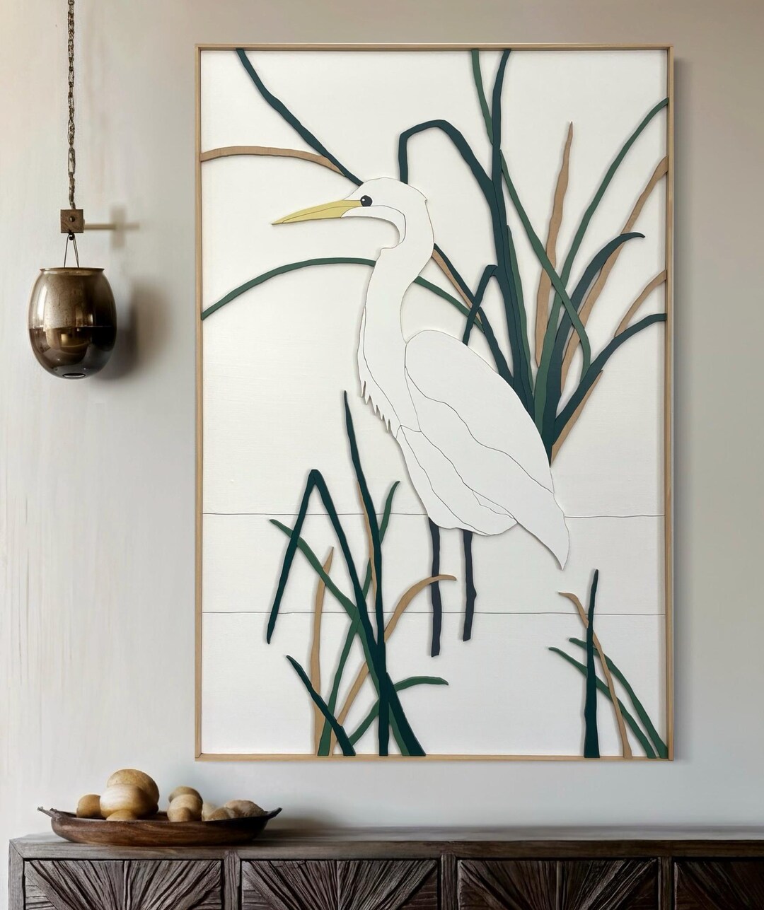 White Heron Wood Mosaic Art | Coastal & Wetland Decor | Handmade ...