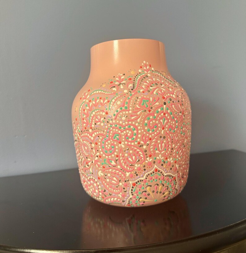 LIGHT PINK VASE, Dot Painted Vase, Mandala Vase, Home Decor Vase ...