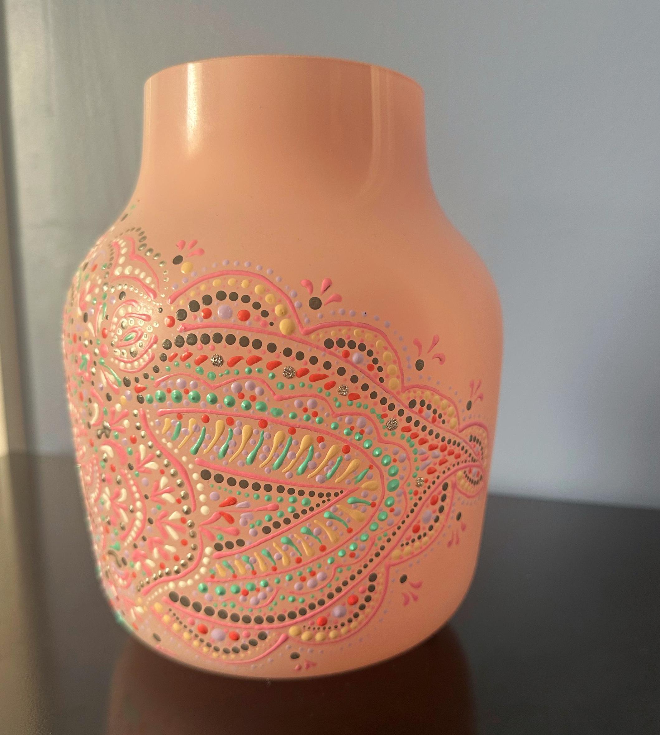 LIGHT PINK VASE, Dot Painted Vase, Mandala Vase, Home Decor Vase ...