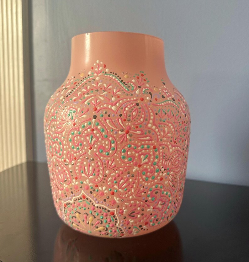 LIGHT PINK VASE, Dot Painted Vase, Mandala Vase, Home Decor Vase ...