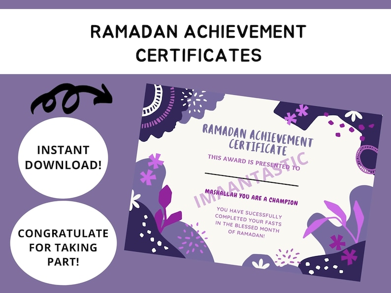 Ramadan Mubarak Achievement Certificates Printable Instant | Etsy
