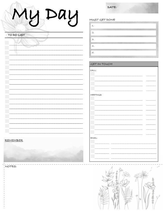 Printable Daily Planner - Flowers - Etsy