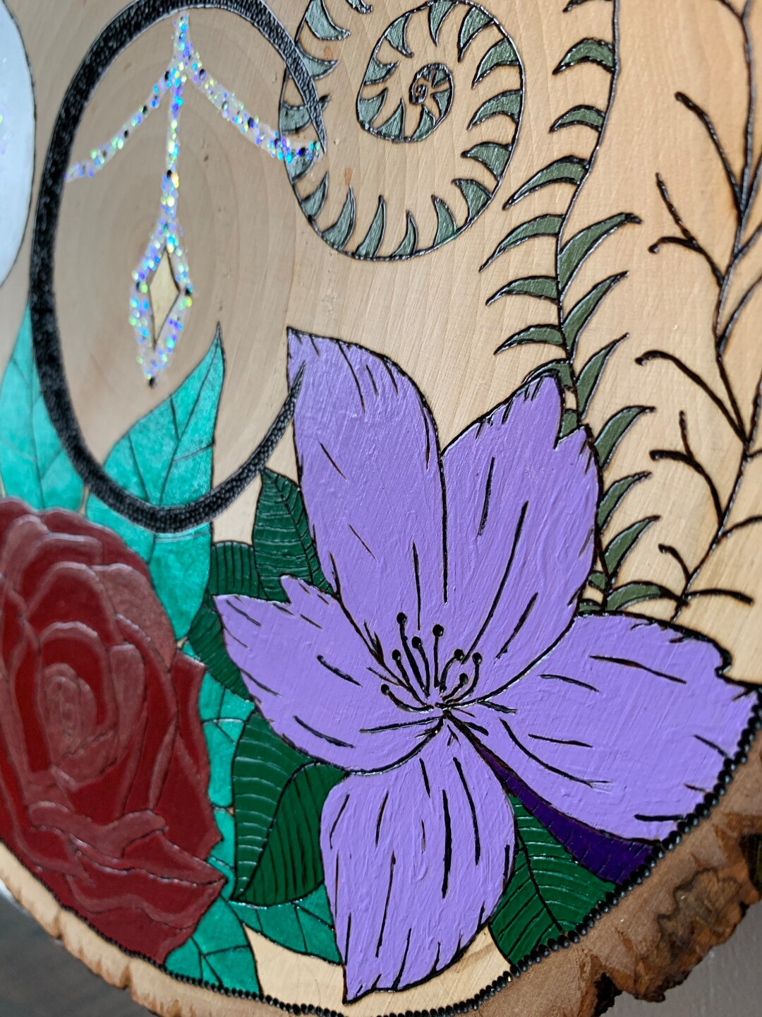 Floral Moon Pyrography Wood Round - Etsy
