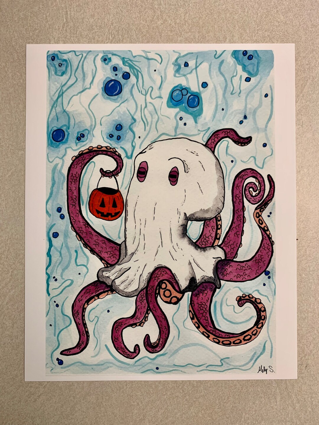 Octopus Trick or Treating Print - Etsy
