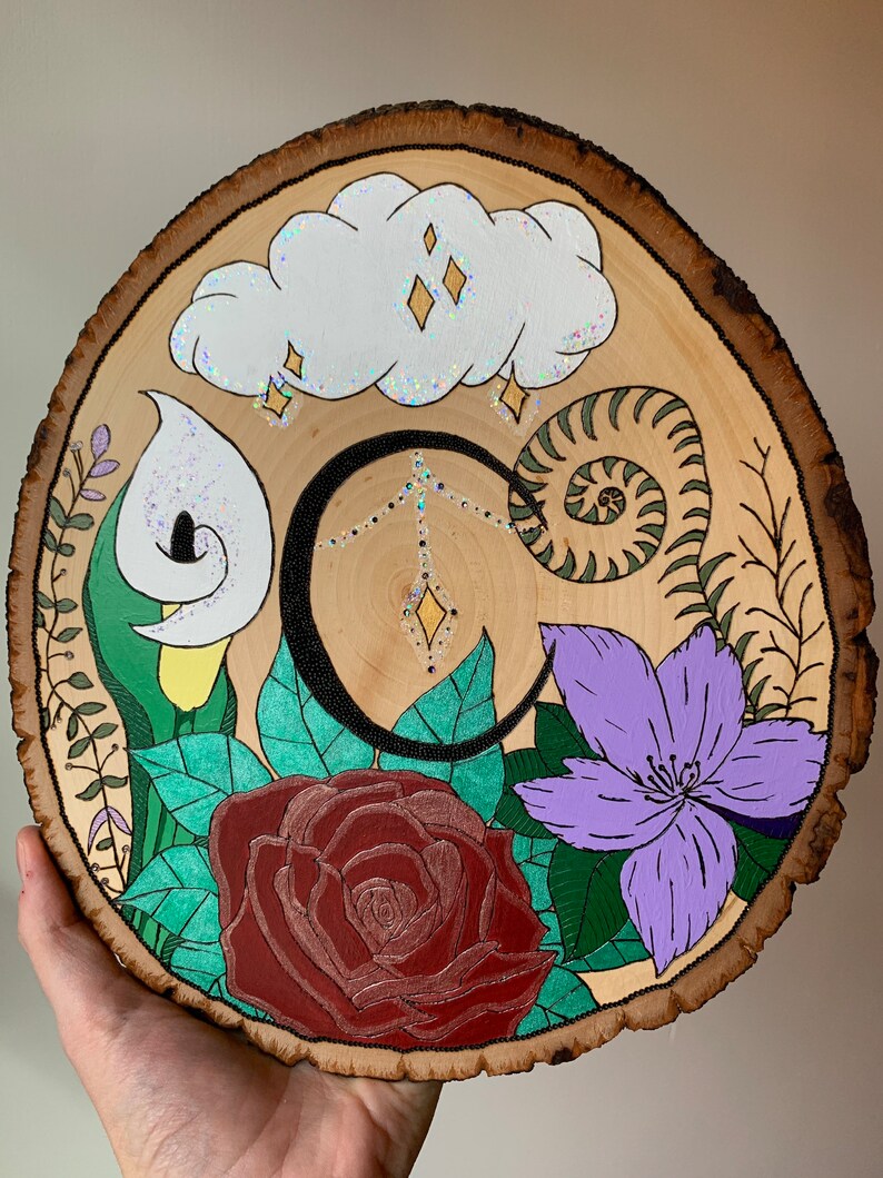 Floral Moon Pyrography Wood Round - Etsy