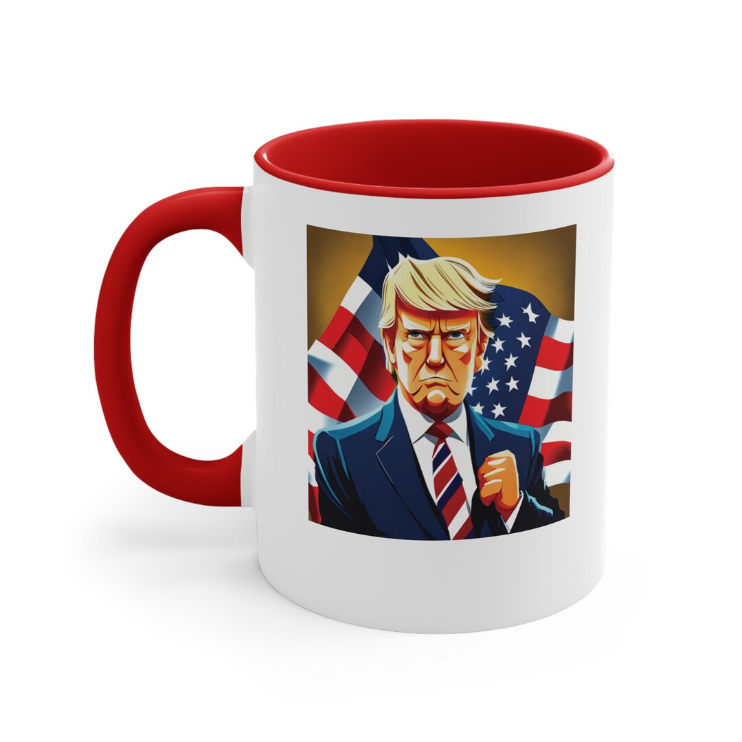 Donald Trump American Flag Animated Accent Coffee Mug, 11oz, Cartoon ...