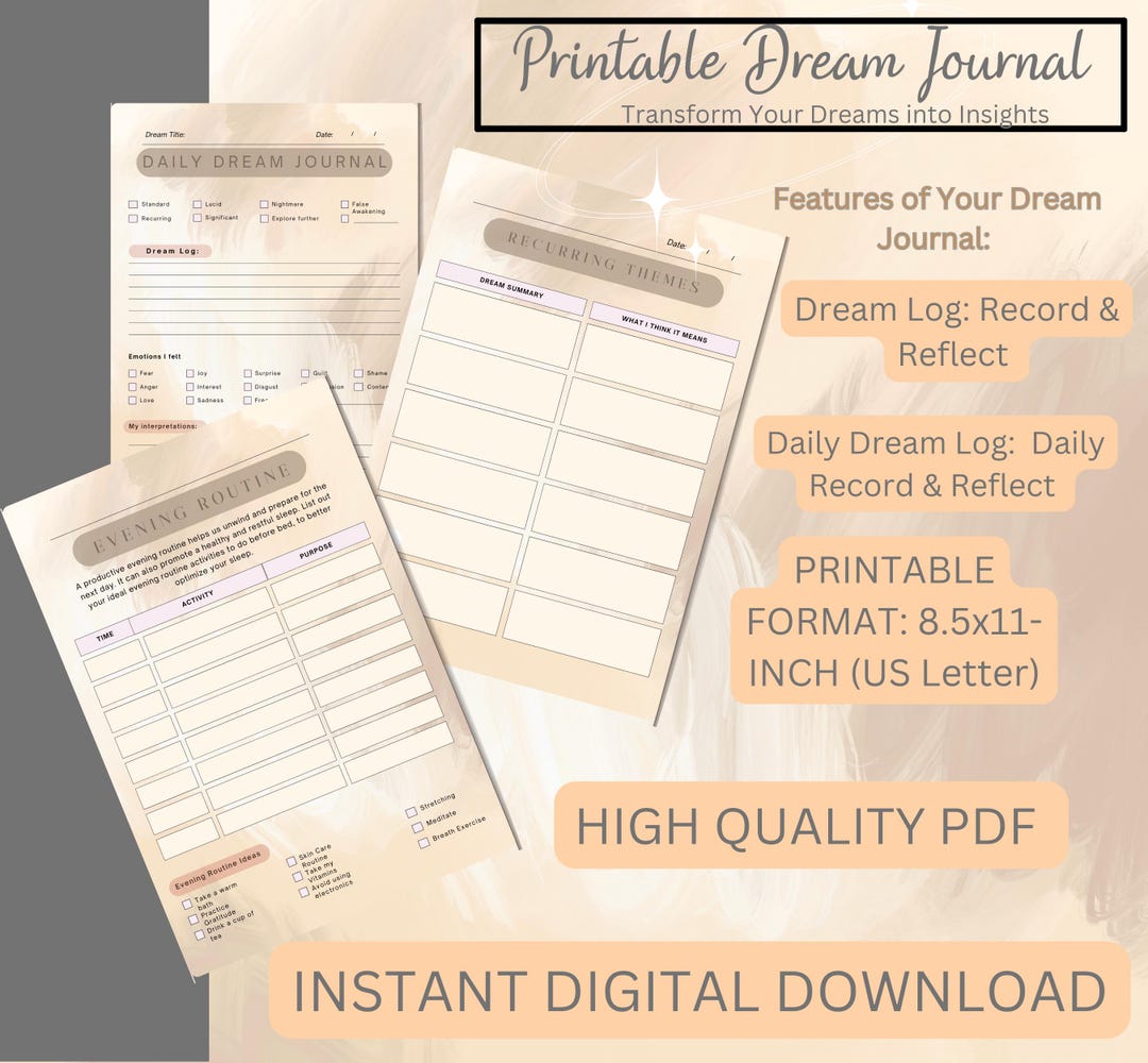 Dream Journal Printable Dream Journal PDF Dream Tracker Printable Dream ...
