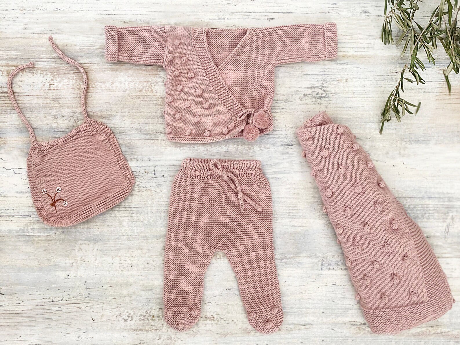 Baby Essential Set Popcorn Pink Baby Outfit Knitted Baby Clothes ...