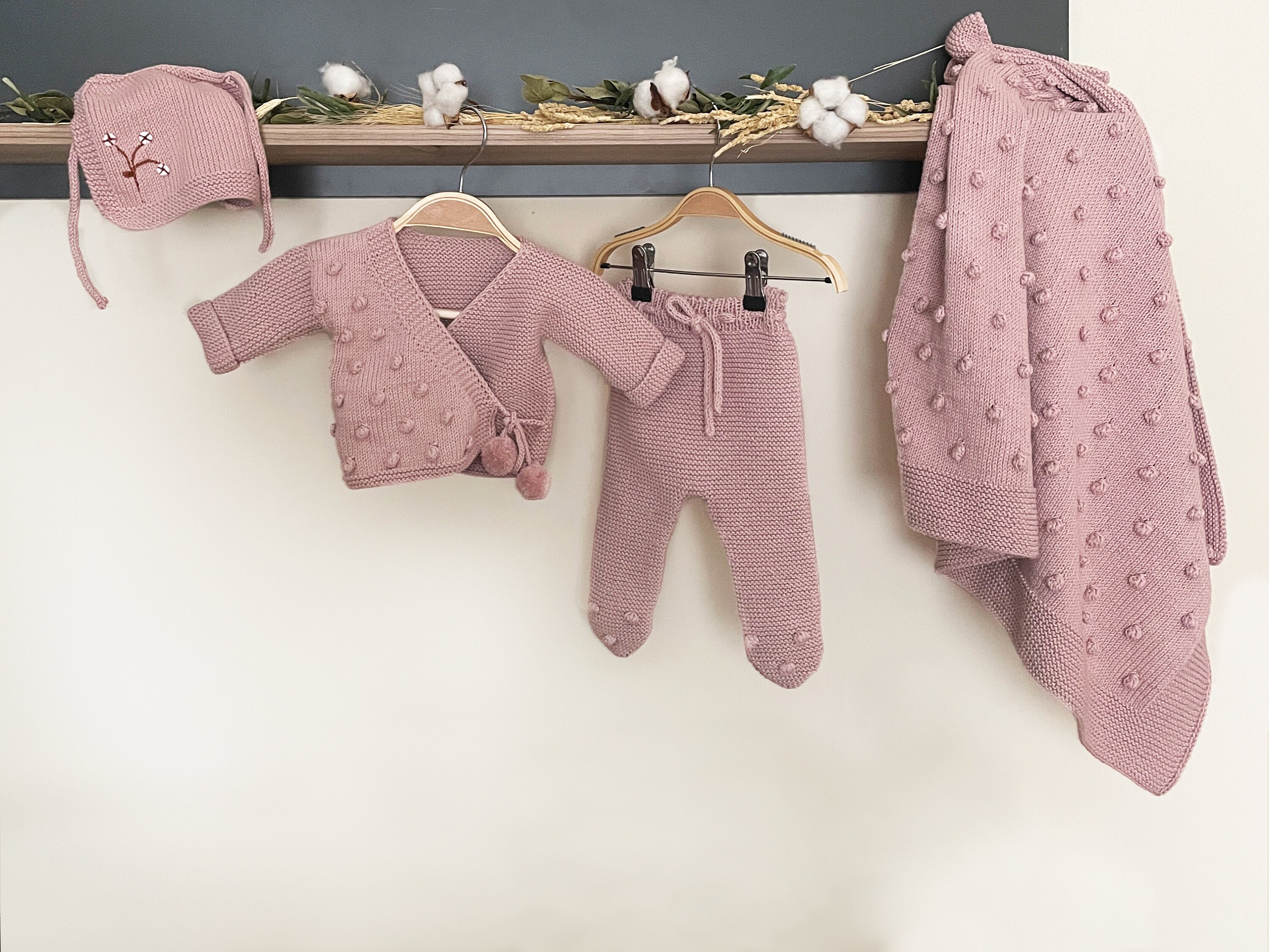 Baby Essential Set Popcorn Pink Baby Outfit Knitted Baby Clothes ...