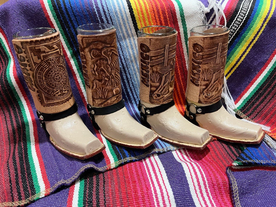 Mexican Leather Mini Boot Tequila Shot Glass Original Artisan - Etsy