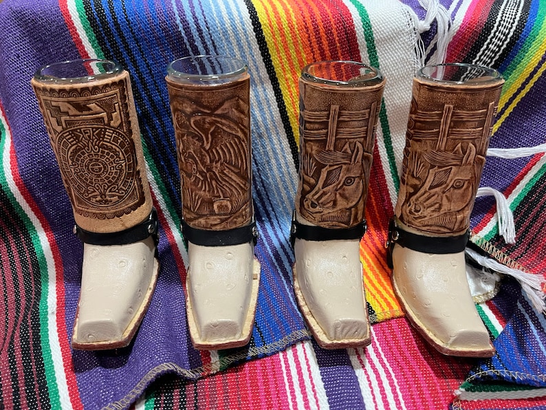 Mexican Leather Mini Boot Tequila Shot Glass Original Artisan - Etsy