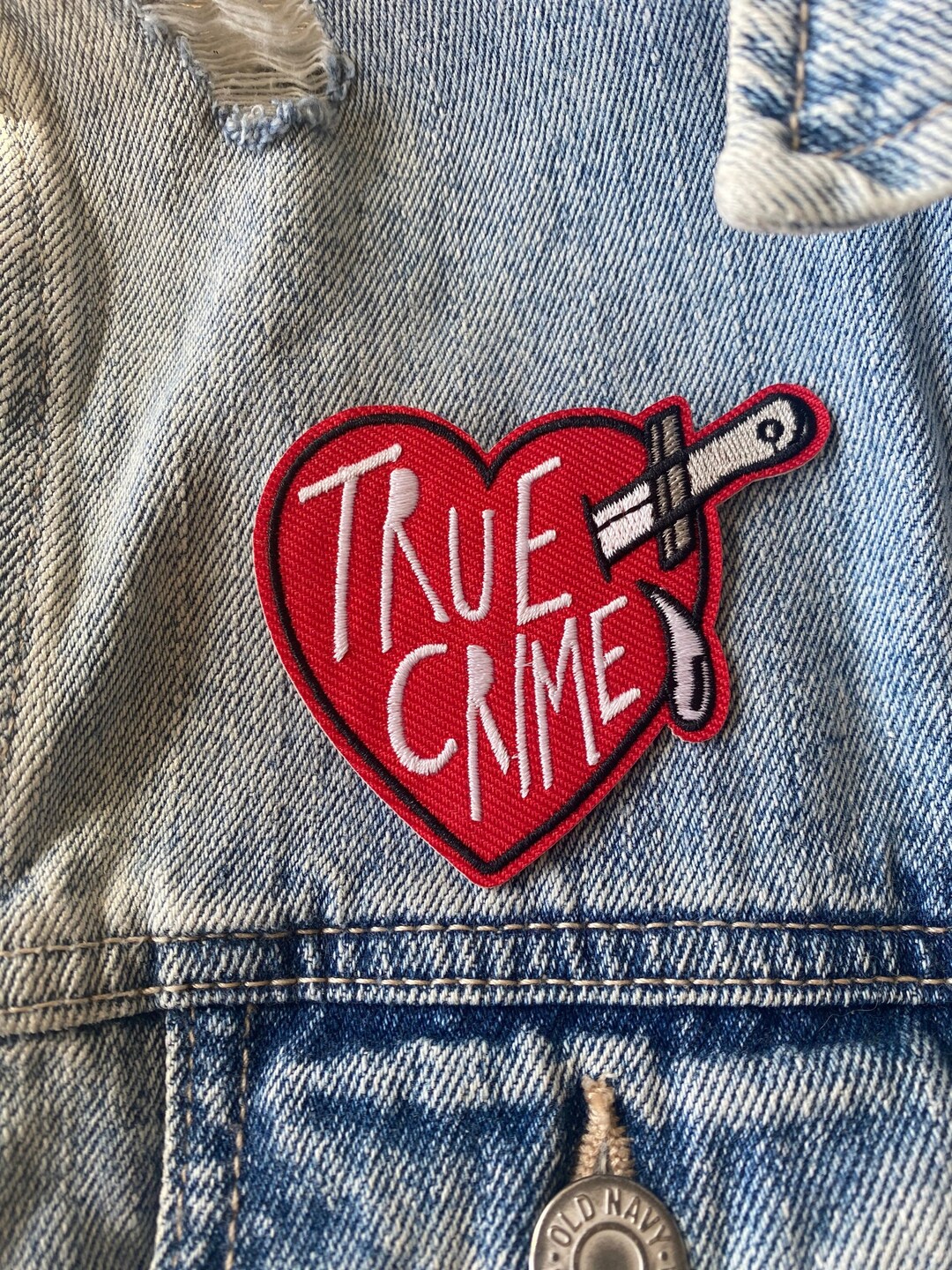 True Crime Lover Heart Dagger Iron on Patch - Etsy