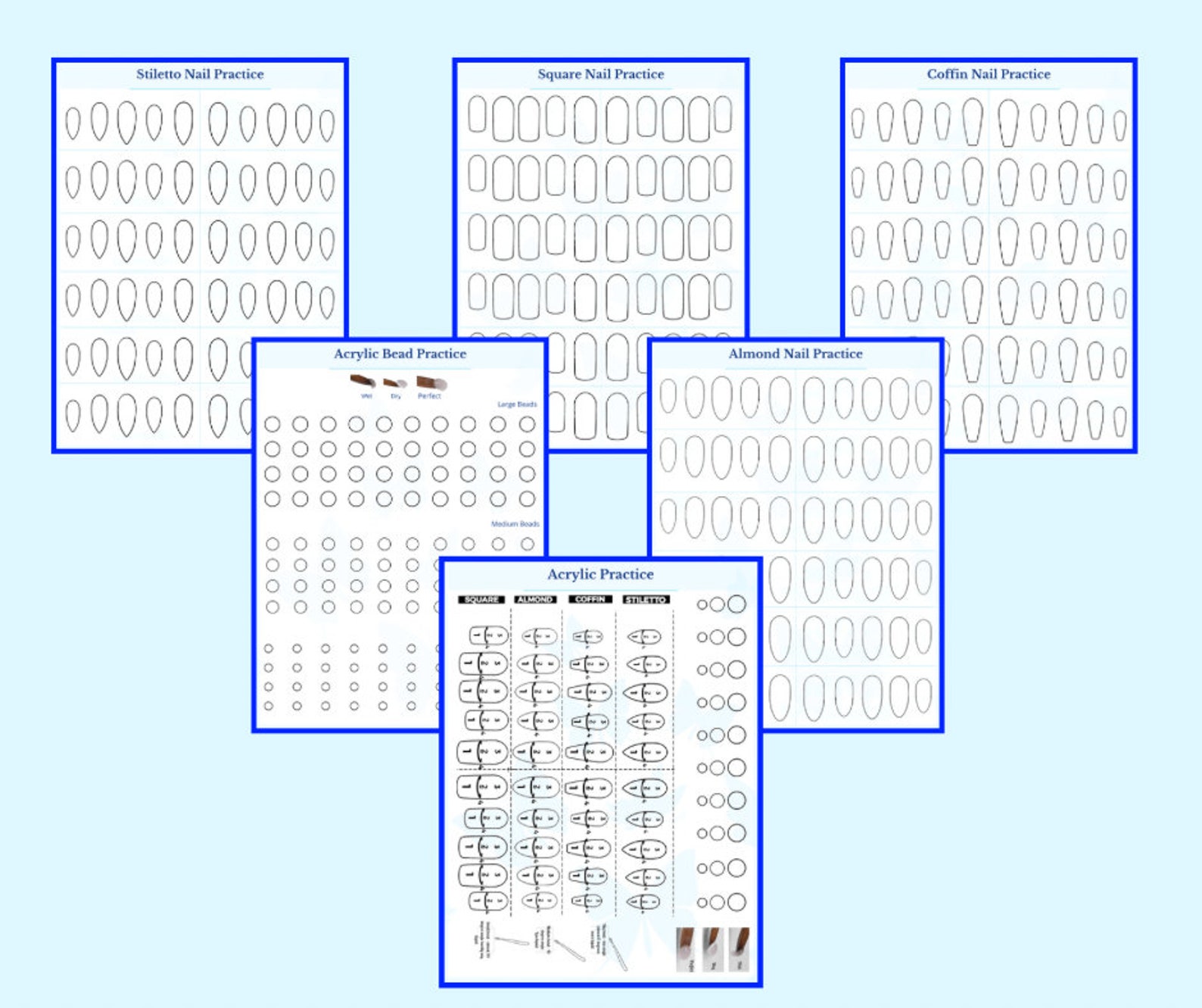 Nail Practice Sheets | Acrylic Practice, Shaping Practice, and Nail Art ...