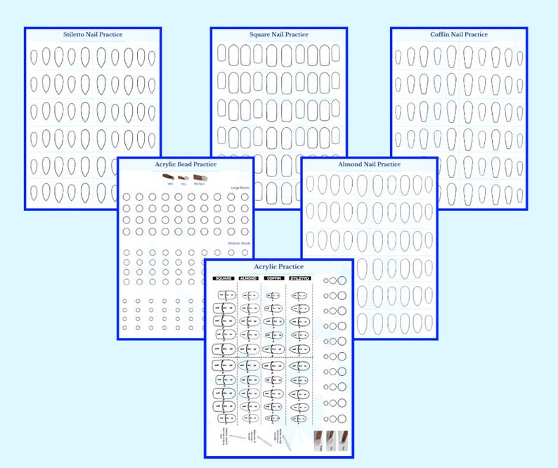 Nail Practice Sheets | Acrylic Practice, Shaping Practice, and Nail Art ...