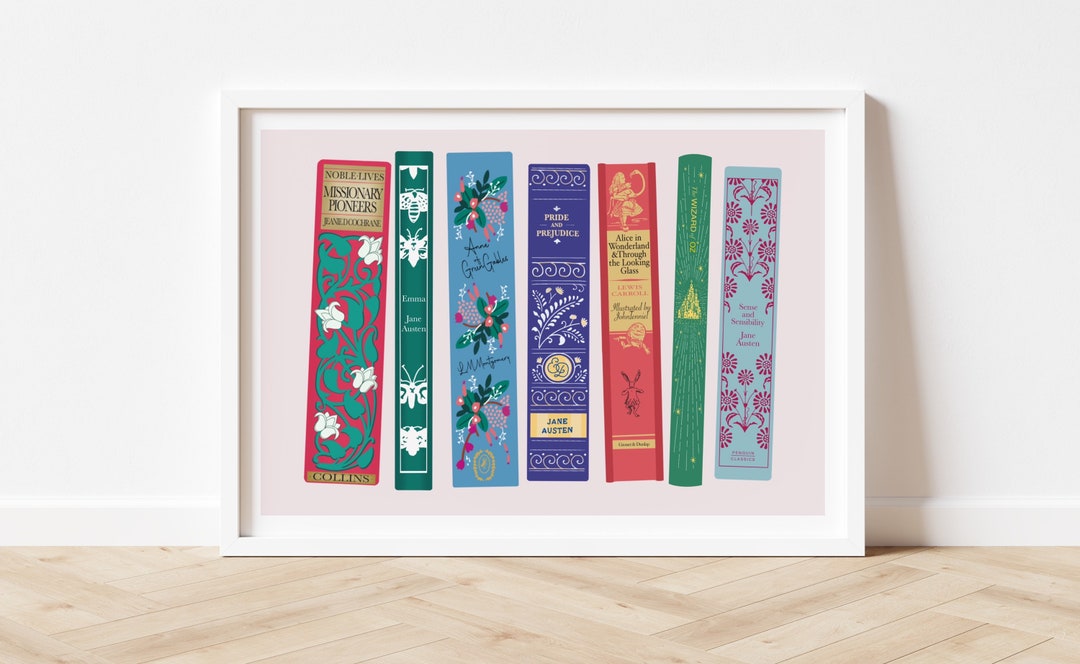 Pretty Book Spines Print Gifts for Book Lover Women Bookshelf Decor ...