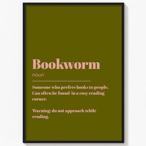 Bookworm Definition Print Gift for Book Lover Book Print Bookish Gifts ...