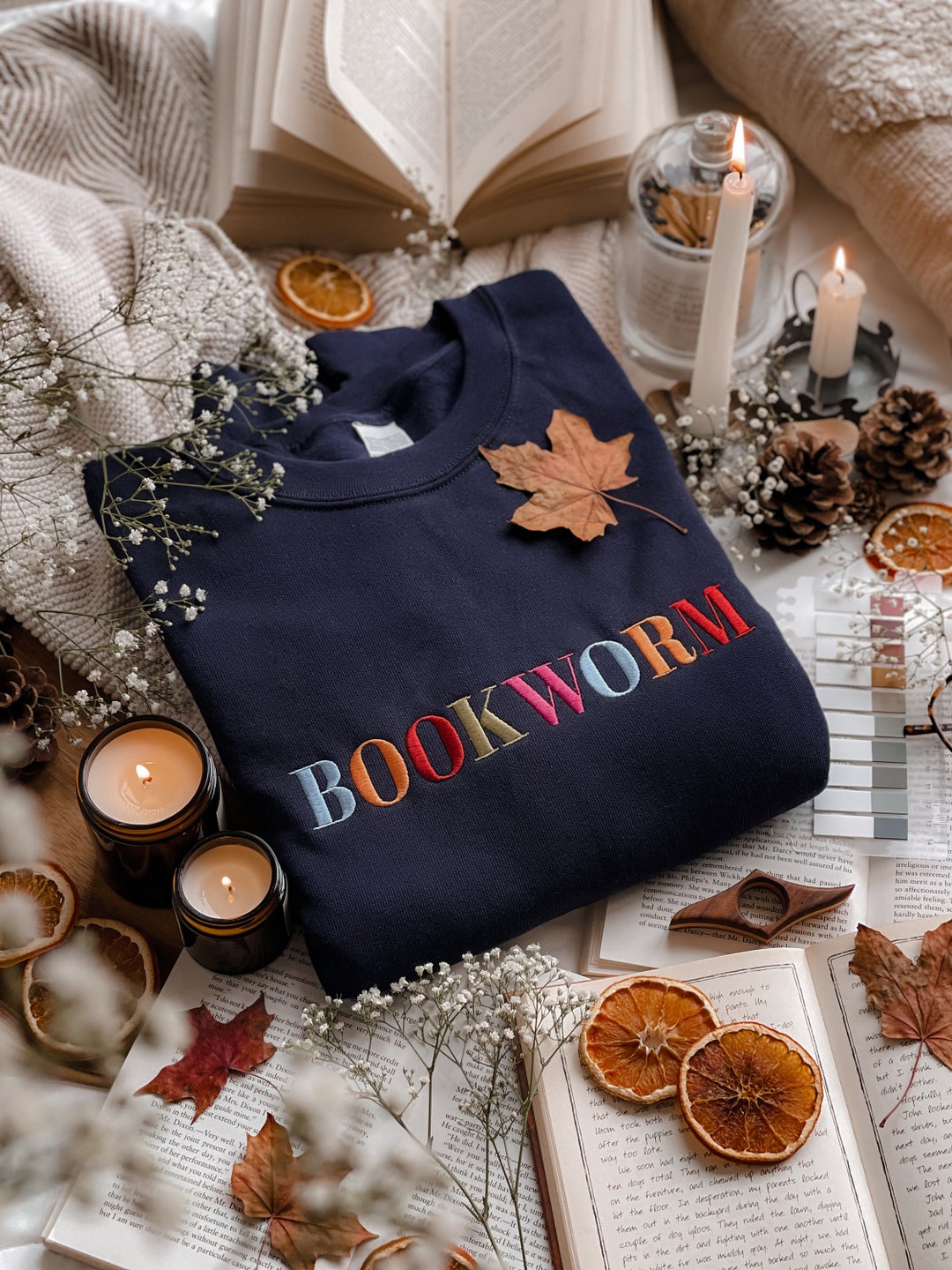 Bookworm Embroidered Sweatshirt Bookish Oversized Jumper Cosy Reading ...