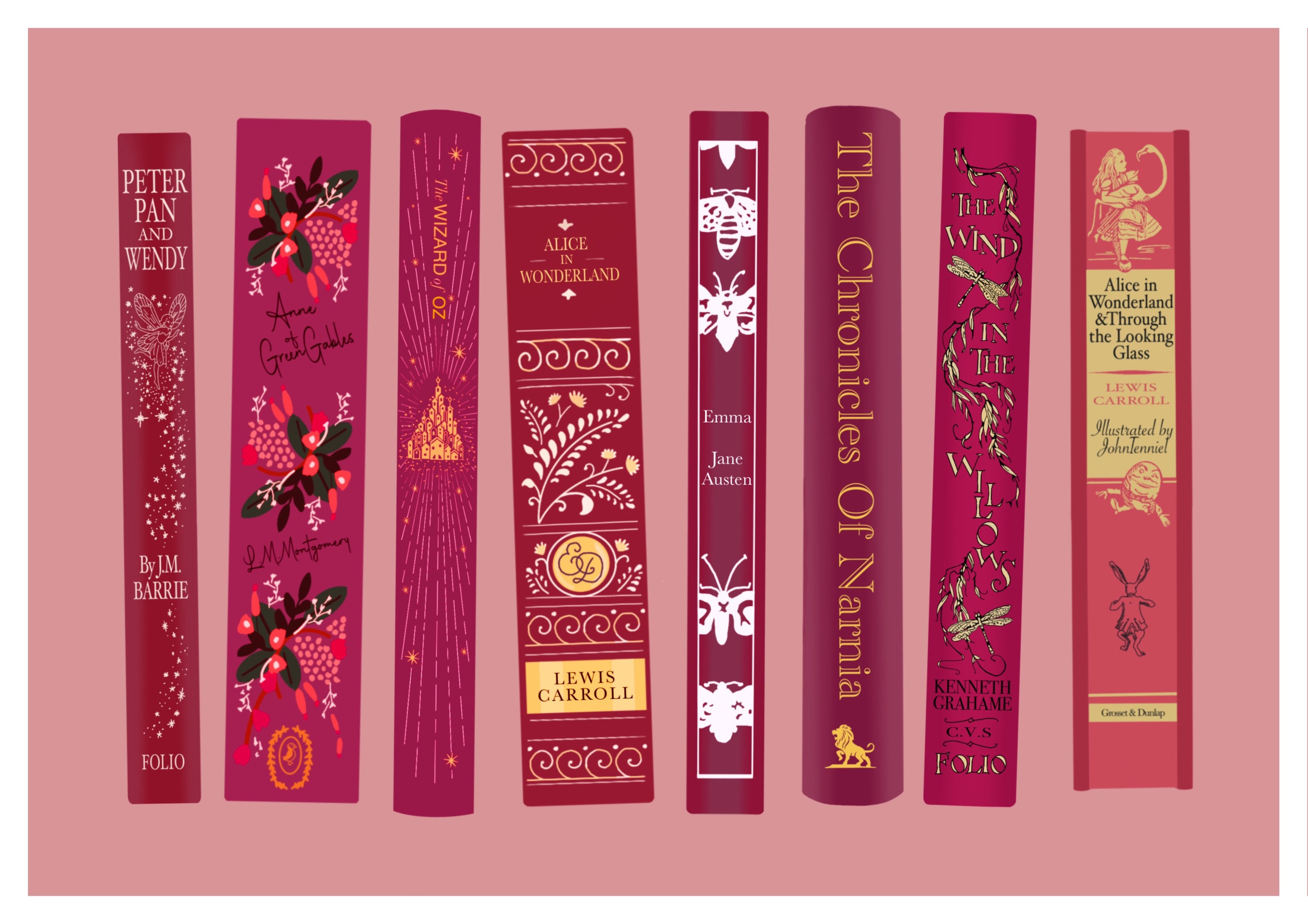 The Burgundy Book Spine Collection Pretty Book Spine Print - Etsy