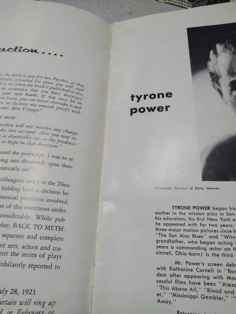 1958 Vintage Back to Methuselah Tryout Program - Tyrone Power, Faye ...