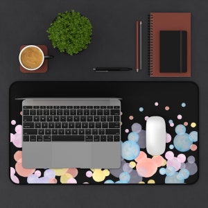 Black Background Colourful Desk Mat, Disney Office Decor, Disney Mouse ...
