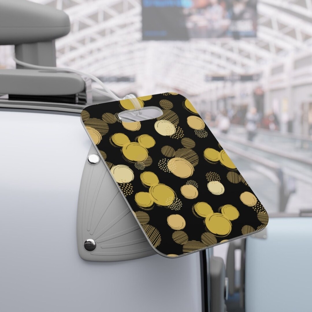 Black and Gold Polka Dot Disney Personalized Luggage Tag, Disney ...