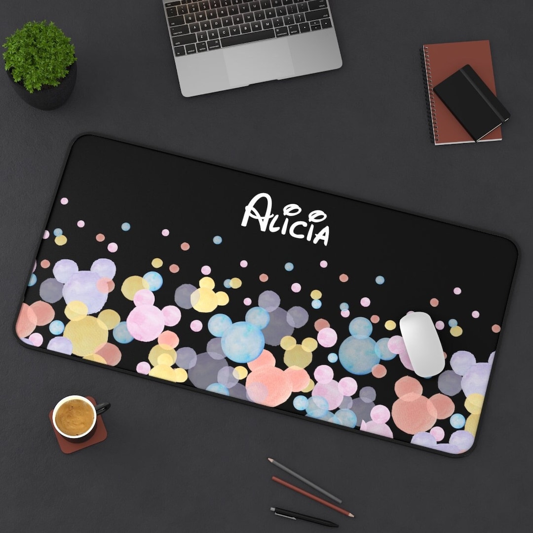 Black Background Colourful Desk Mat, Disney Office Decor, Disney Mouse ...