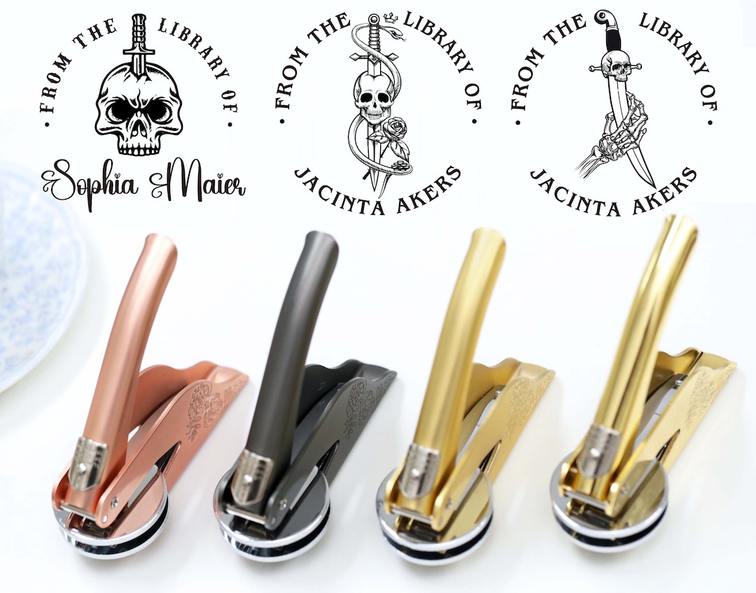 Sword Skull Library Stamp, Personalized Book Embosser, Skeleton Design ...
