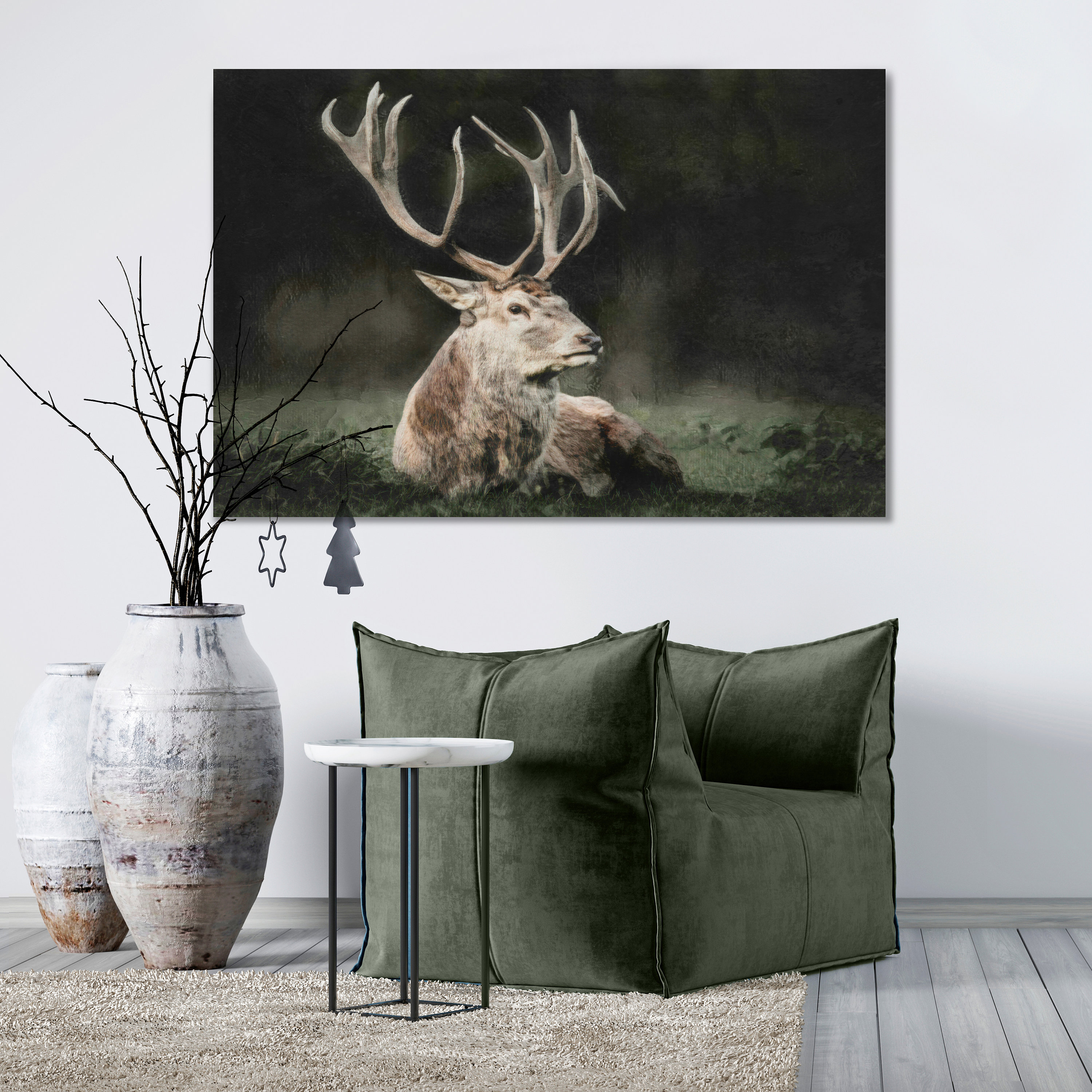 Hirsch Bild grün - Leinwandbild Hirsch -Leinwand Hirsch Bild gemalt ...