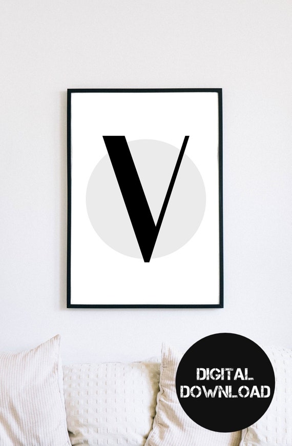Home & Living Digital Download Art Deco V Initials Wall Art Letter Wall ...