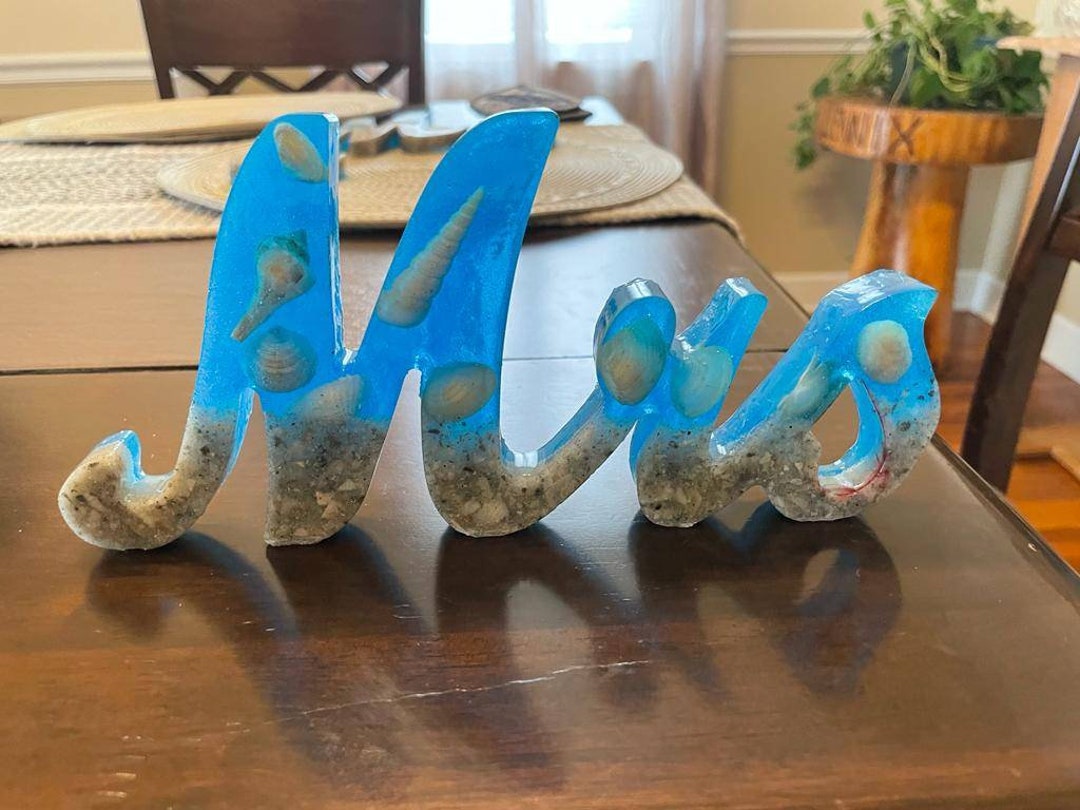 Mrs & Mrs Custom Epoxy Table Sign Resin Letters Beach Theme Decor ...